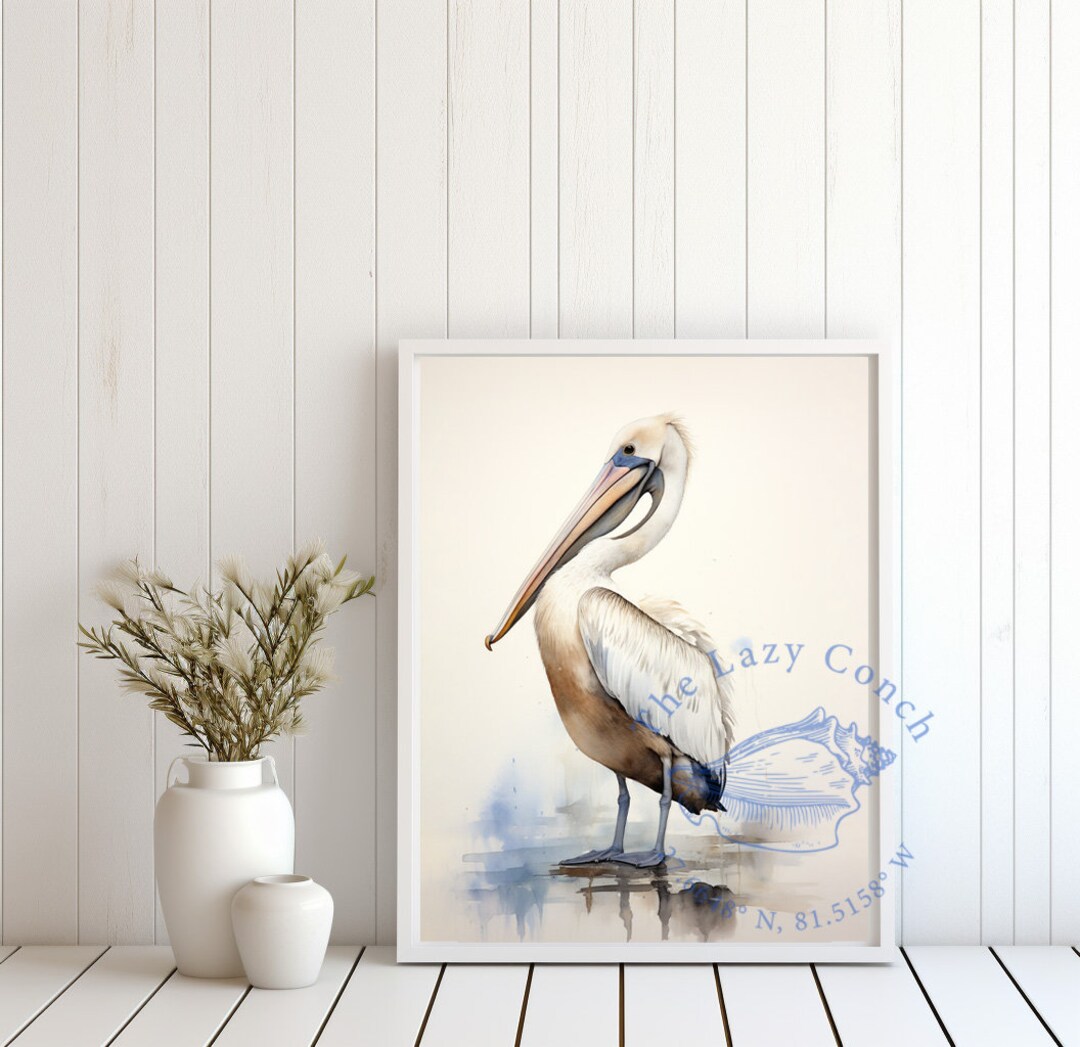 Pelican Artwork, Watercolor Painting, Minimalist Coastal Room Decor ...