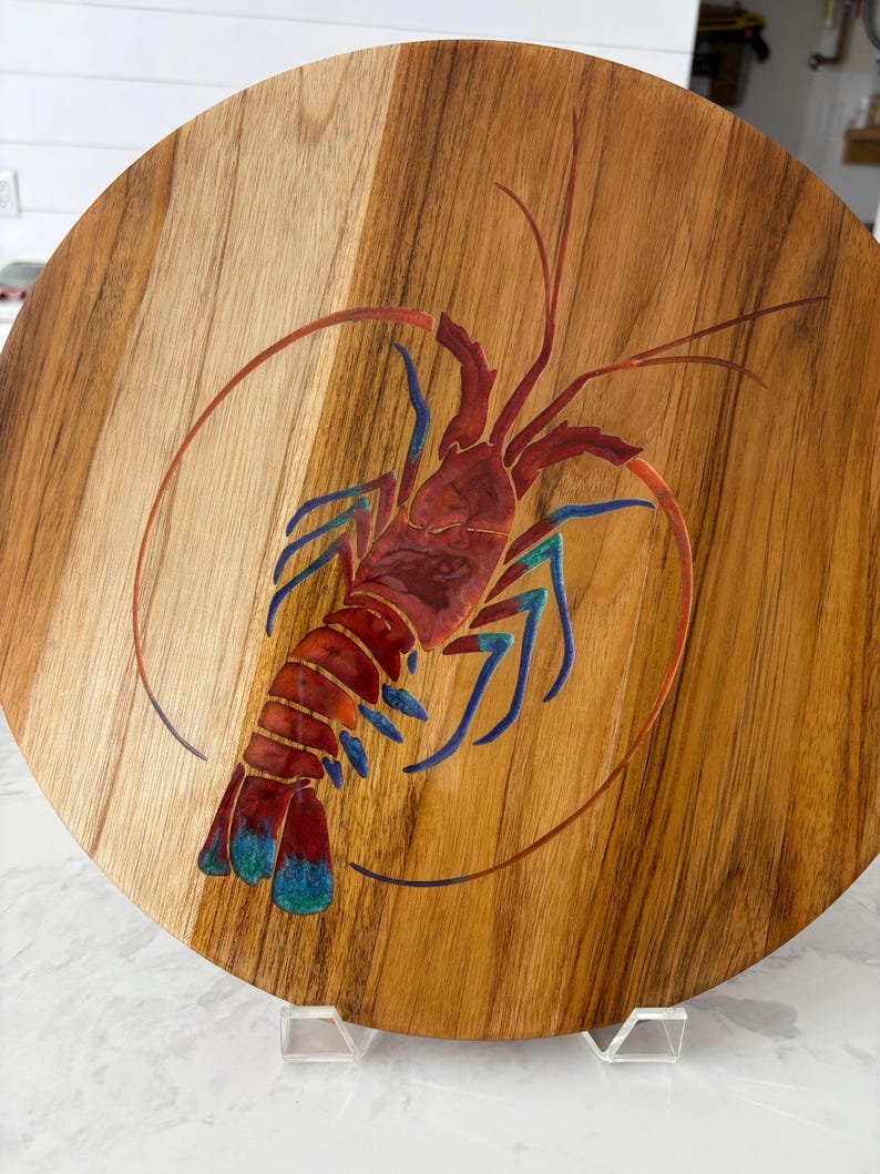Lobster Resin Art Charcuterie Board, Teak Coastal Decor - Etsy