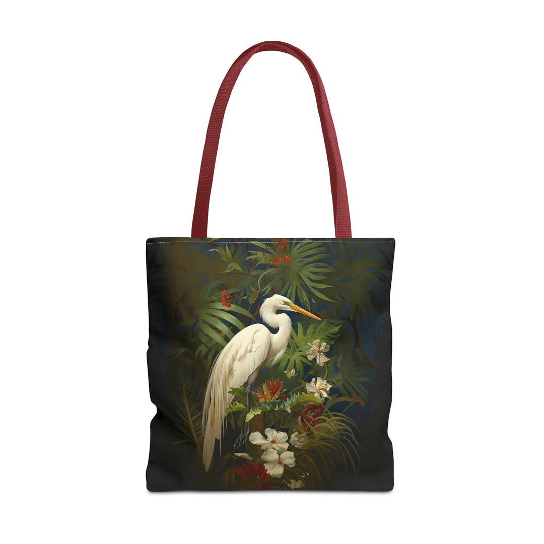 White Crane Tote, Everglades Theme Bag, Coastal Bird Designer Bag ...