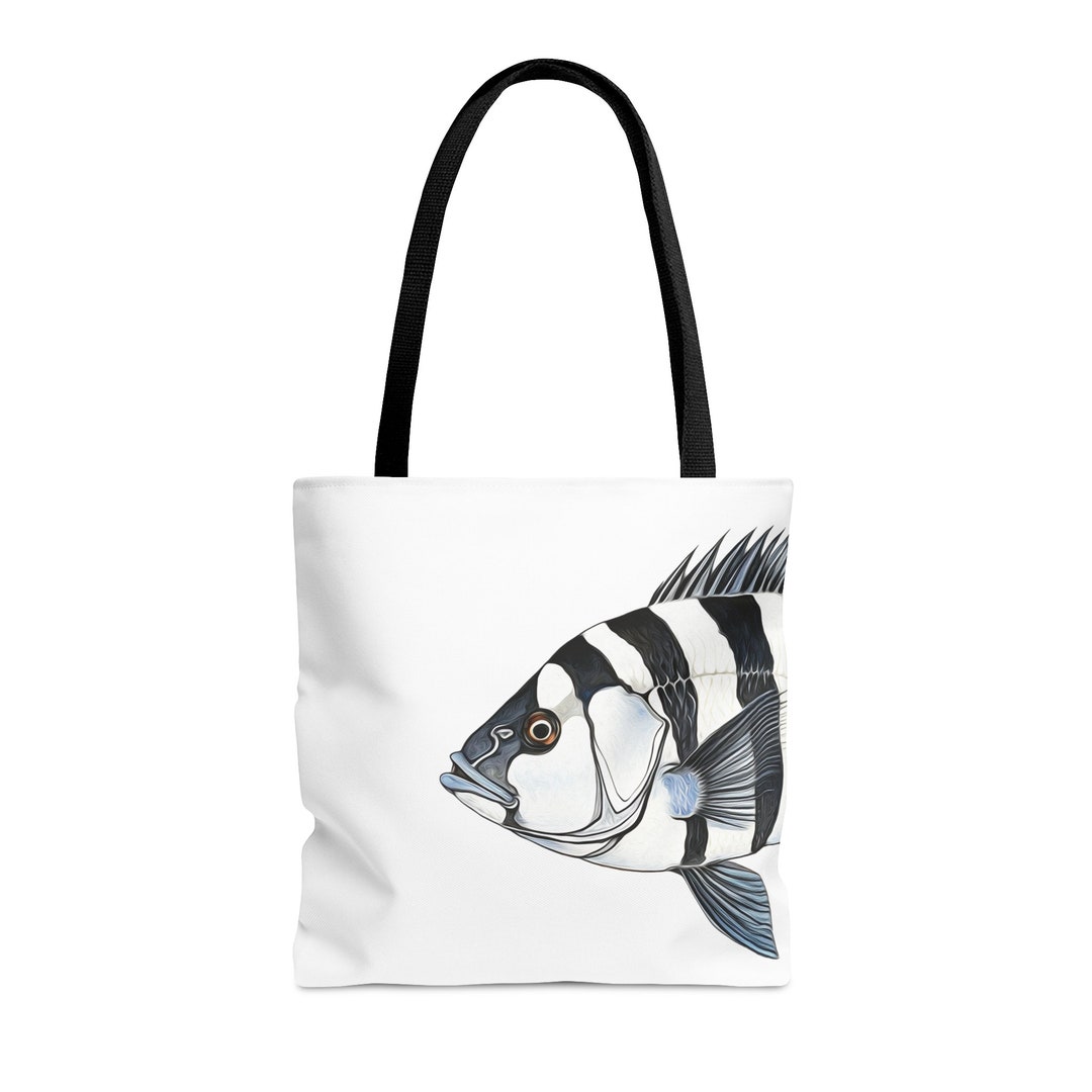 Sheepshead Fish Tote Bag, Fish Print Bag, Coastal Bag, Fisherman Tote ...