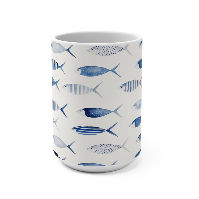 Fun Fish Mug 15oz, Ceramic Coastal Mug, Coastal Gift, Minimalist Fish ...