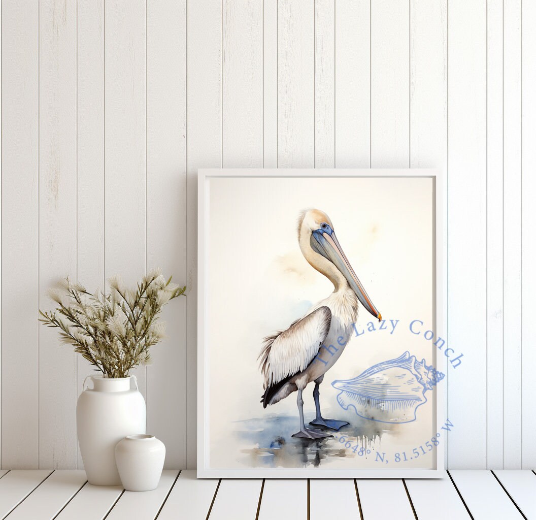 Set of 2 Pelican Artwork, Watercolor Painting, Minimalist Coastal Room ...