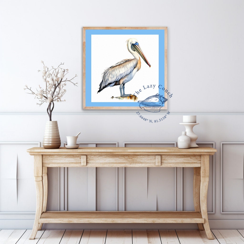Pelican Art Poster, Square Art Print of Coastal Bird, Pelican Painting ...