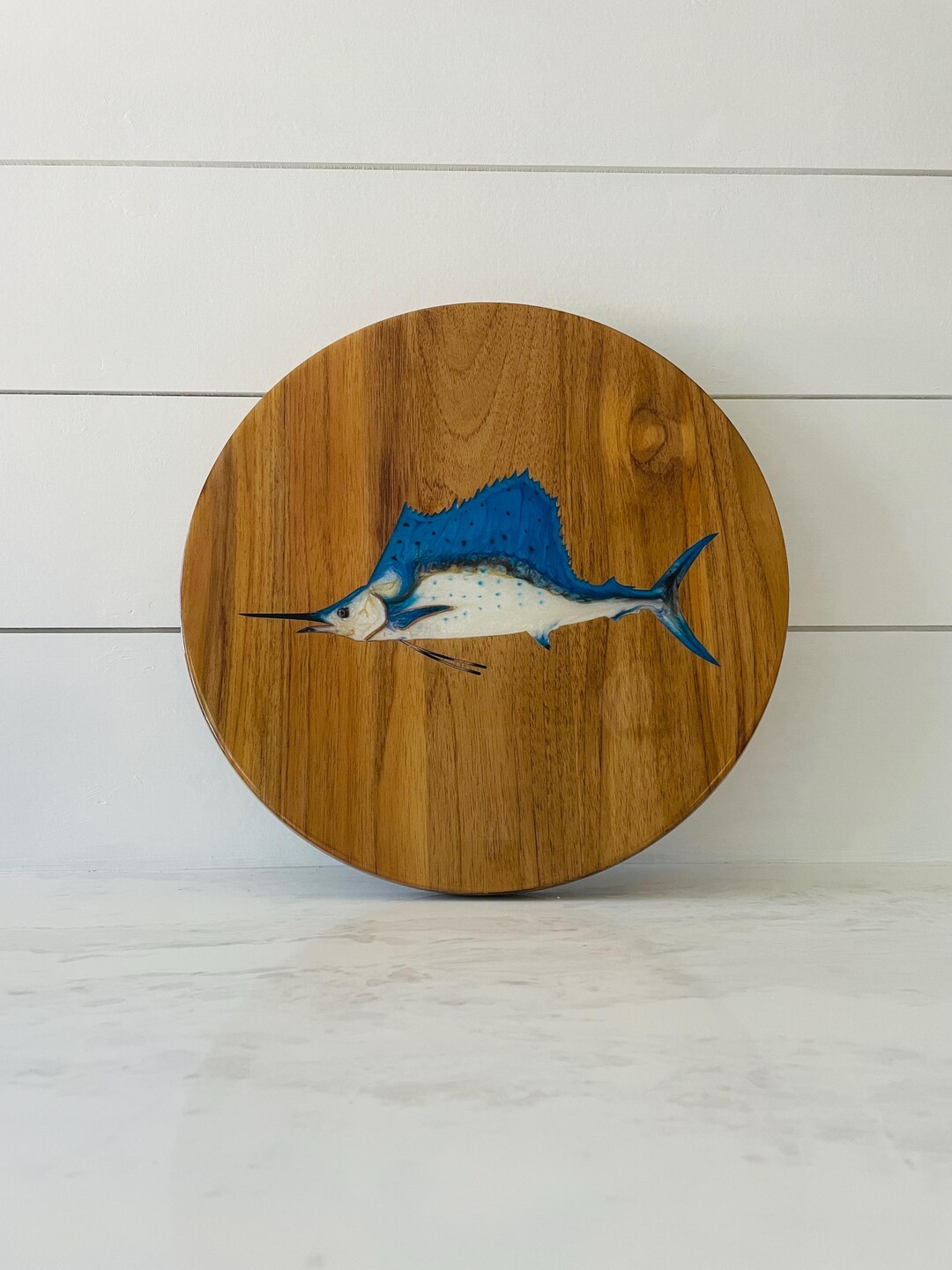 Sailfish Art, Lazy Susan Centerpiece, Coastal Fish Decor, Beach House ...