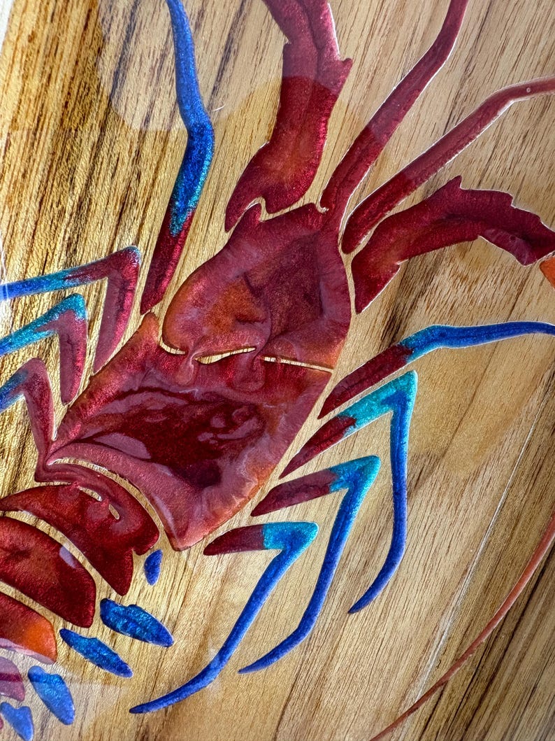 Lobster Resin Art Charcuterie Board, Teak Coastal Decor - Etsy