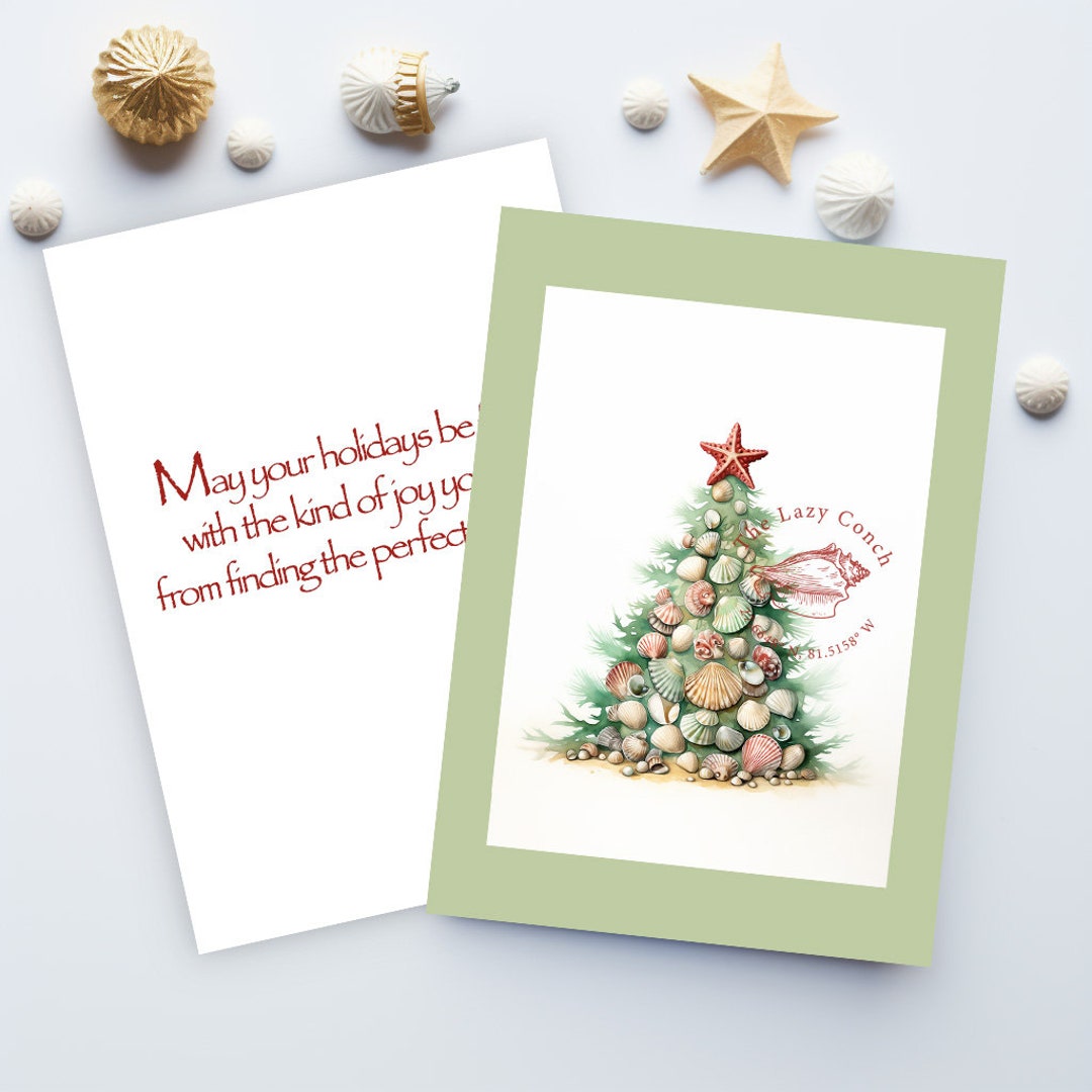 Christmas Card Seashell Tree, Coastal Holiday Card Instant Download ...