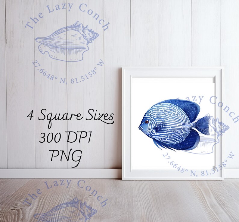 Modern Fish Art, Instant Download, Navy Discus Fish, Minimalist Wall ...