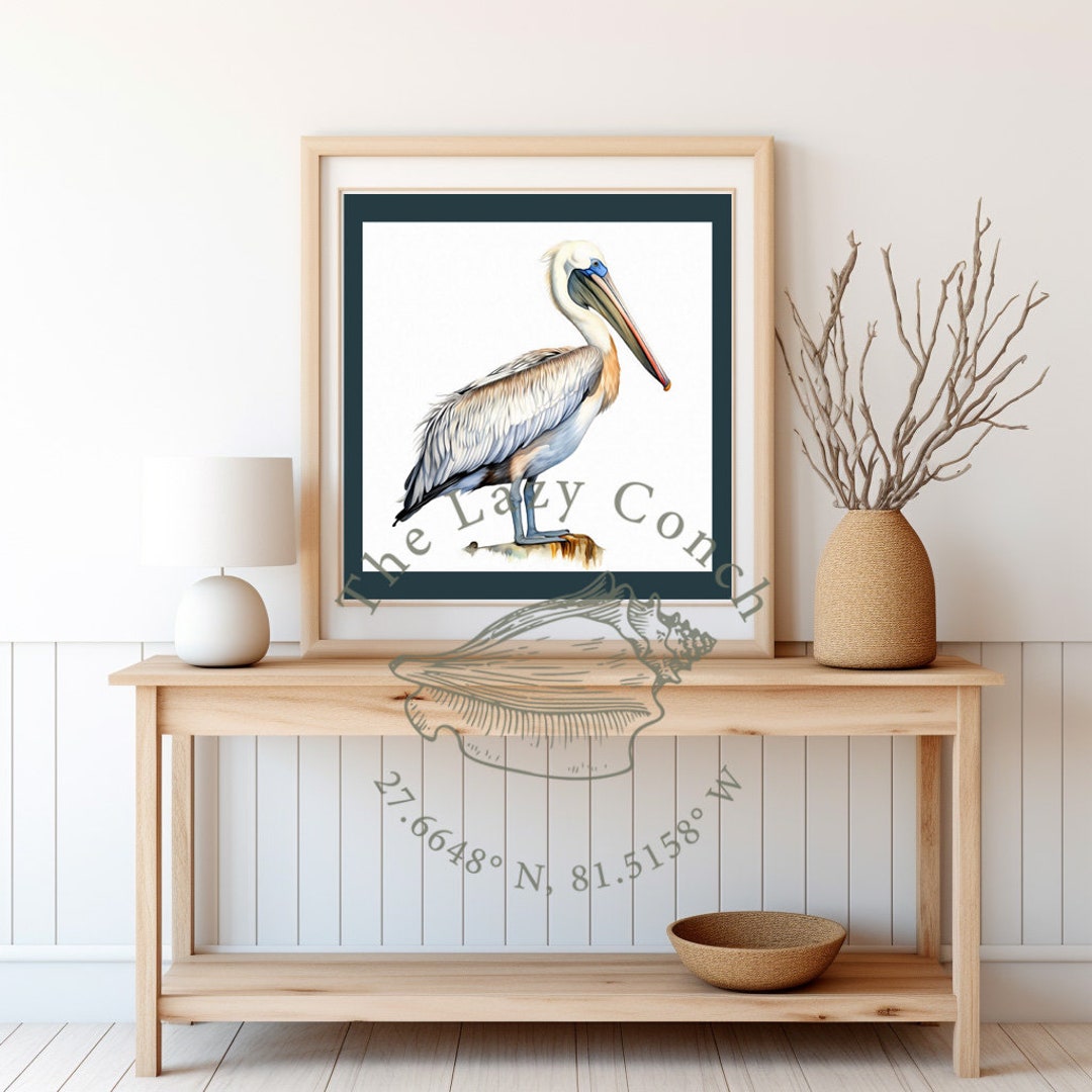 Pelican Art Poster, Square Art Print of Coastal Bird, Pelican Painting ...