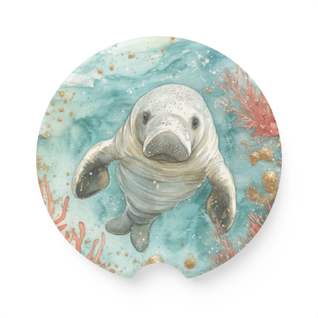 Manatee Art Car Coaster, Ocean Animal Drink Holder, Sea Life Auto ...