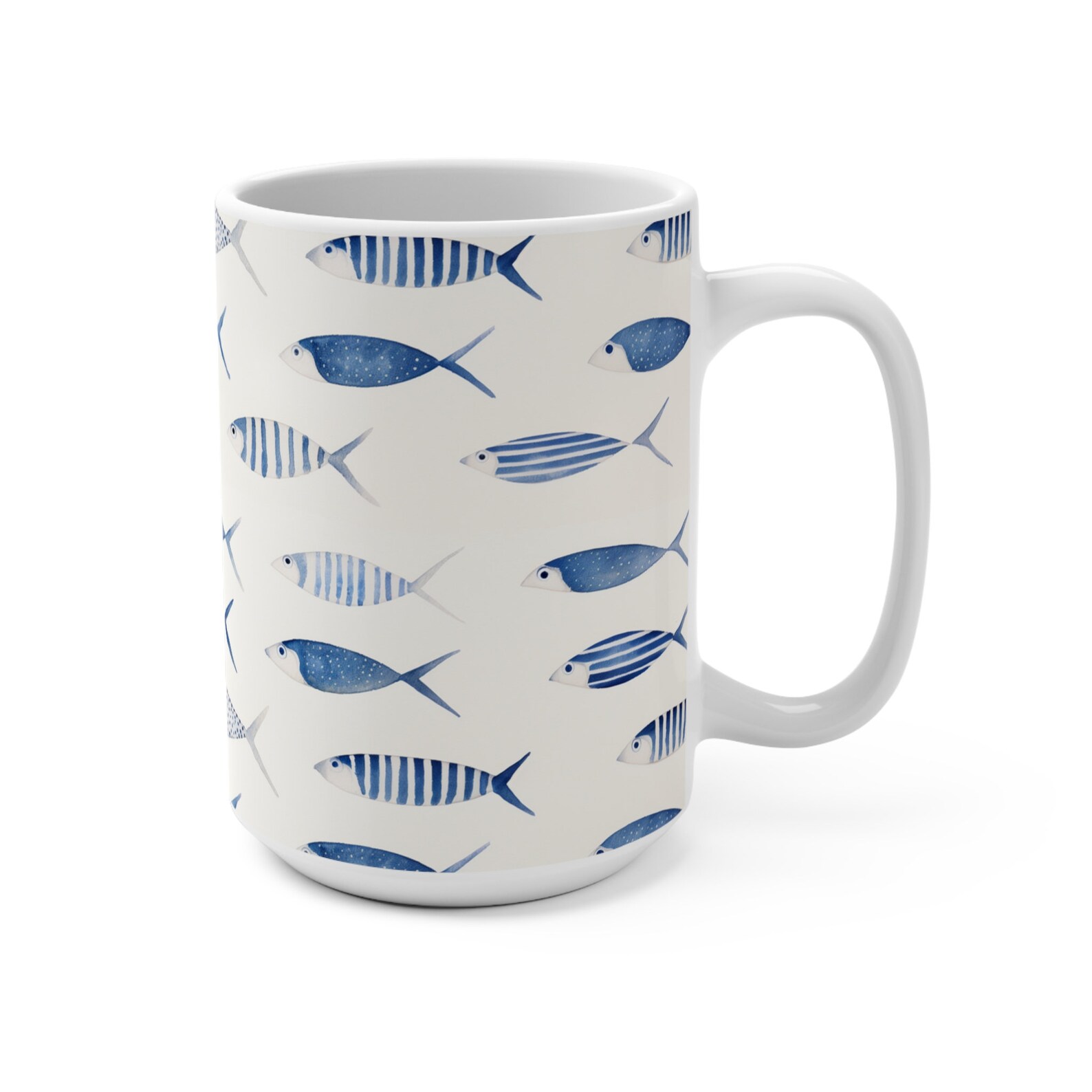 Fun Fish Mug 15oz, Ceramic Coastal Mug, Coastal Gift, Minimalist Fish ...