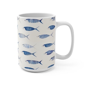 Fun Fish Mug 15oz, Ceramic Coastal Mug, Coastal Gift, Minimalist Fish ...