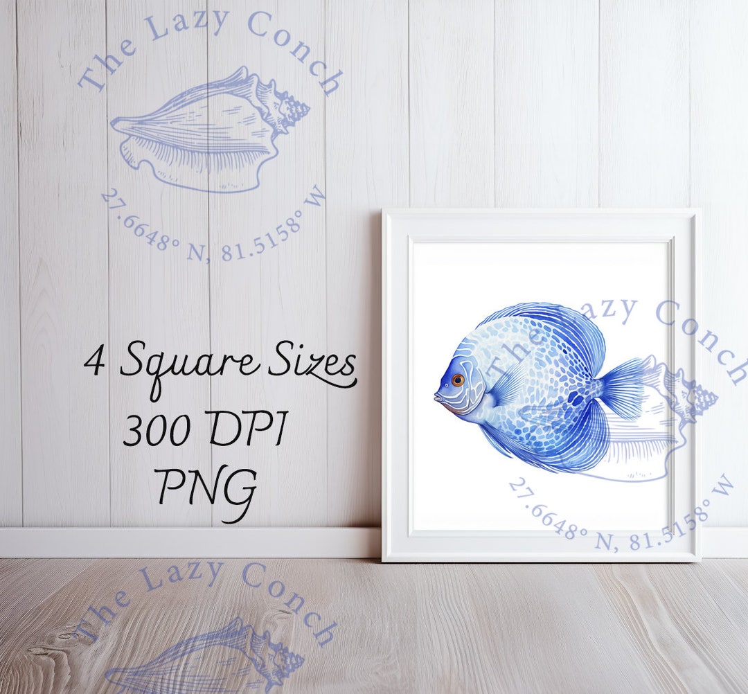 Blue Fish Watercolor Print Instant Download for Beach Wall Decor ...