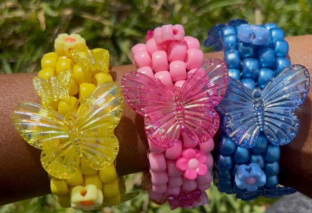 Butterfly Kandi Cuff Bracelet | Colorful Beaded Festival Jewelry, EDM ...