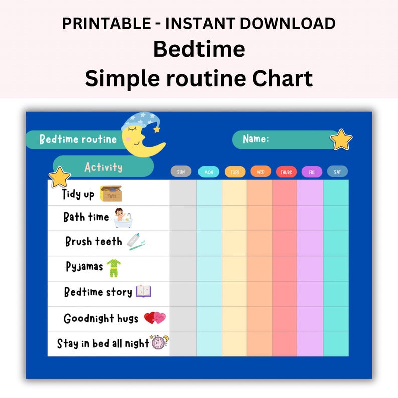 Daily Routine Chart for Kids, Morning Routine Checklist, Bedtime ...