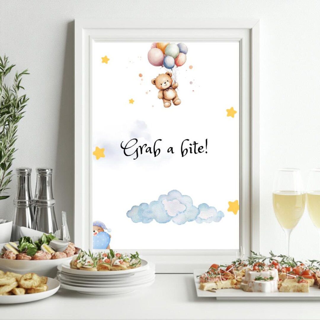 Grab a Bite Baby Shower Table Card, Baby Shower Food Table Sign ...