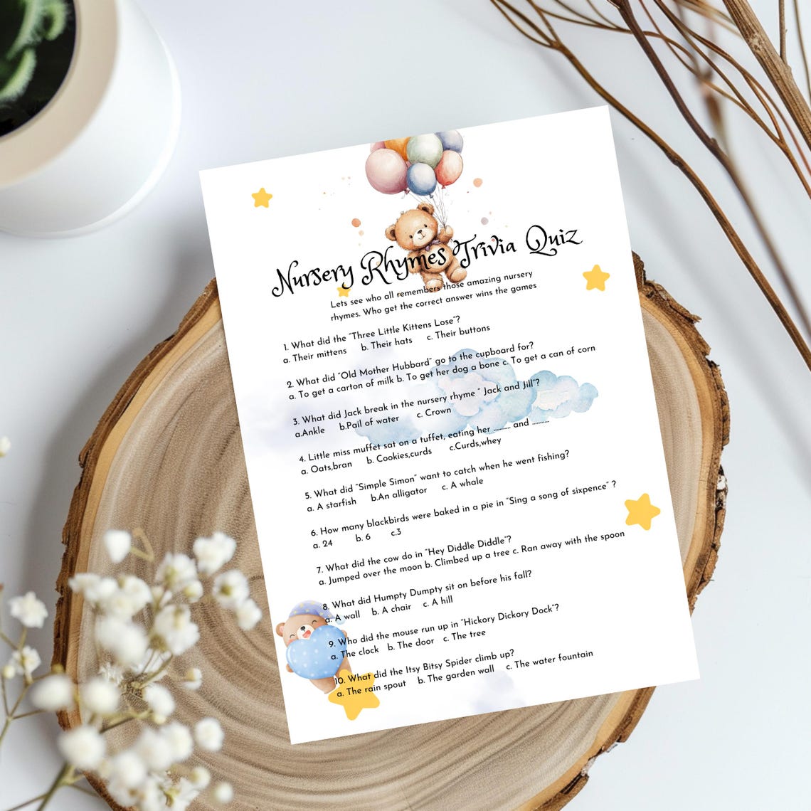 Nursery Rhyme Baby Shower Game Printable, Baby Shower Trivia Quiz ...