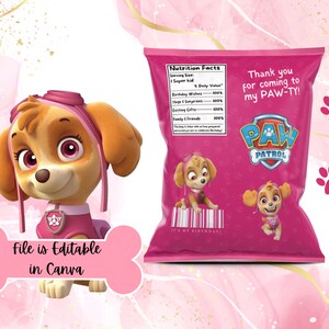Skye Paw Patrol Potato Chip Bag Birthday Party Favors Giveaway Loot ...