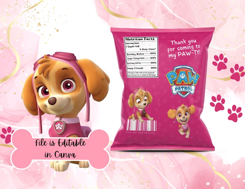 Skye Paw Patrol Potato Chip Bag Birthday Party Favors Giveaway Loot ...