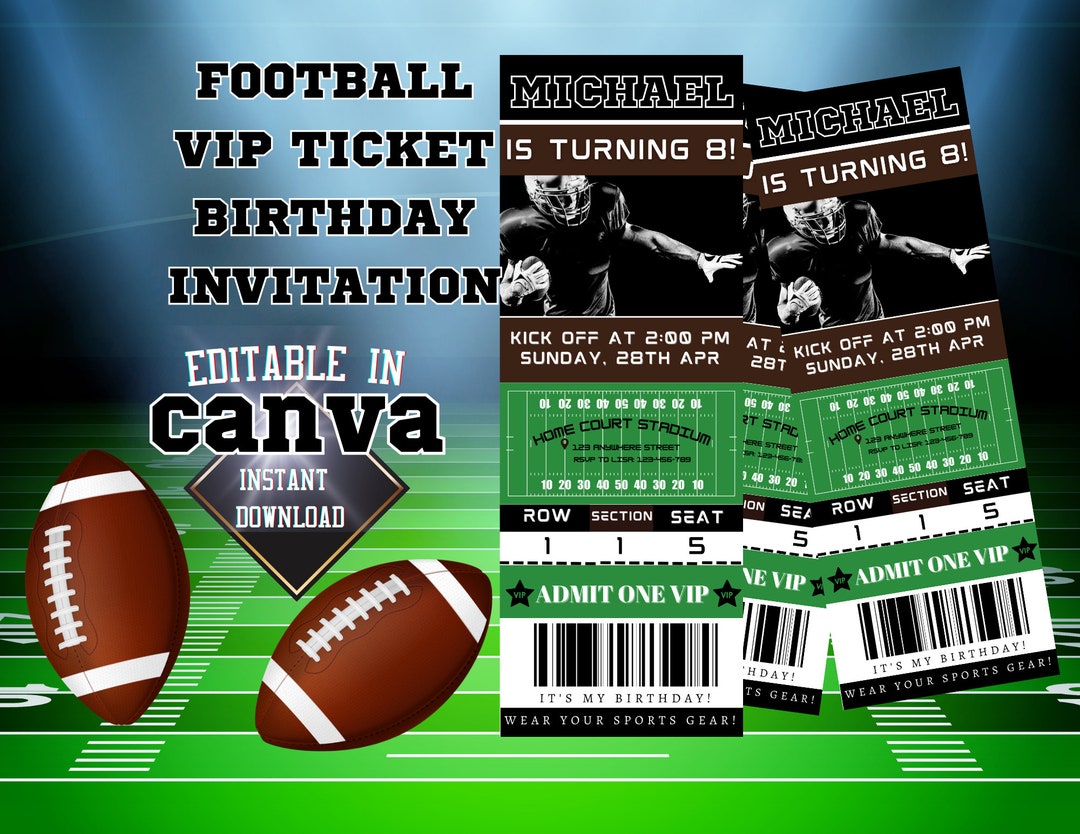 Football VIP Ticket Birthday Football Invitation for Kids - Etsy