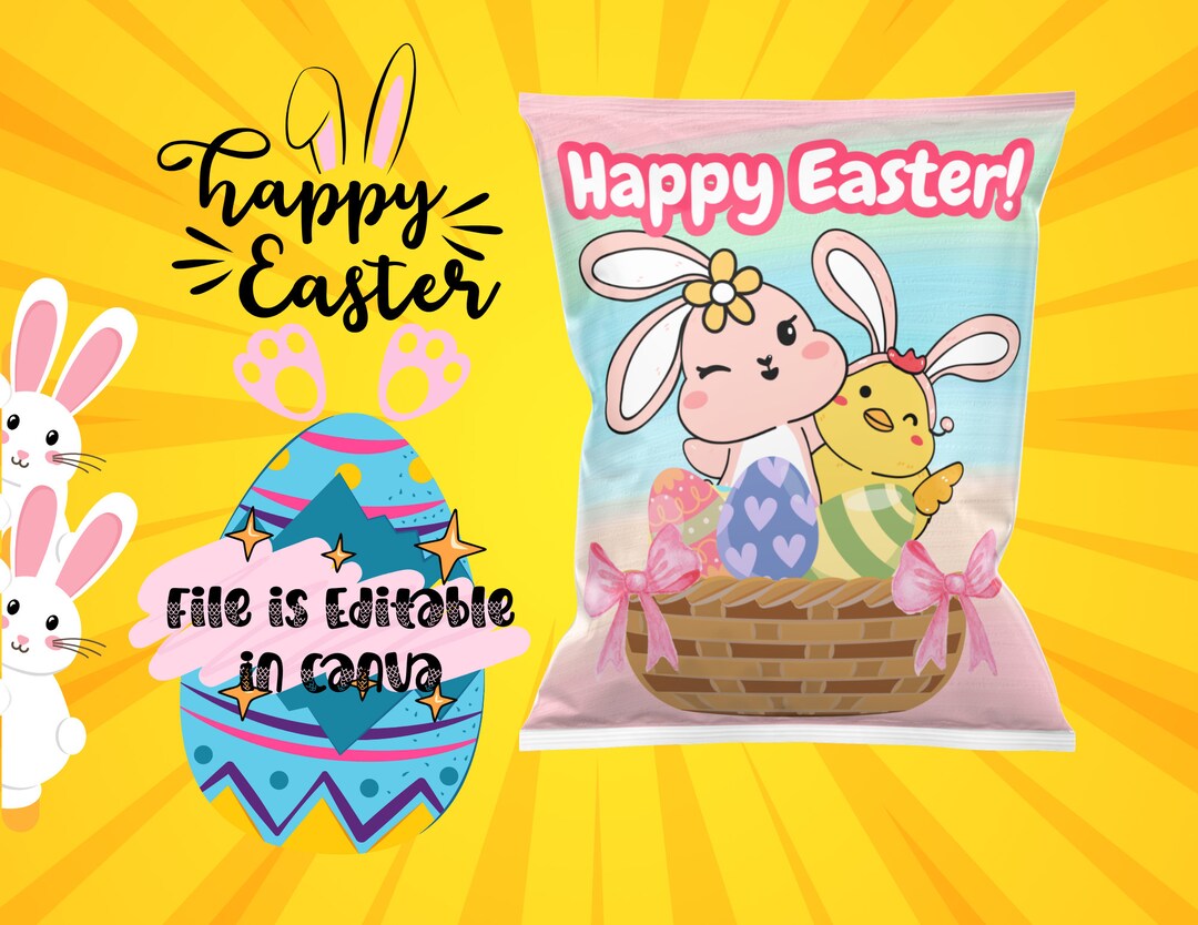 Editable Easter Chip Bag Treasure Hunt Giveaways Party Favors Easter ...