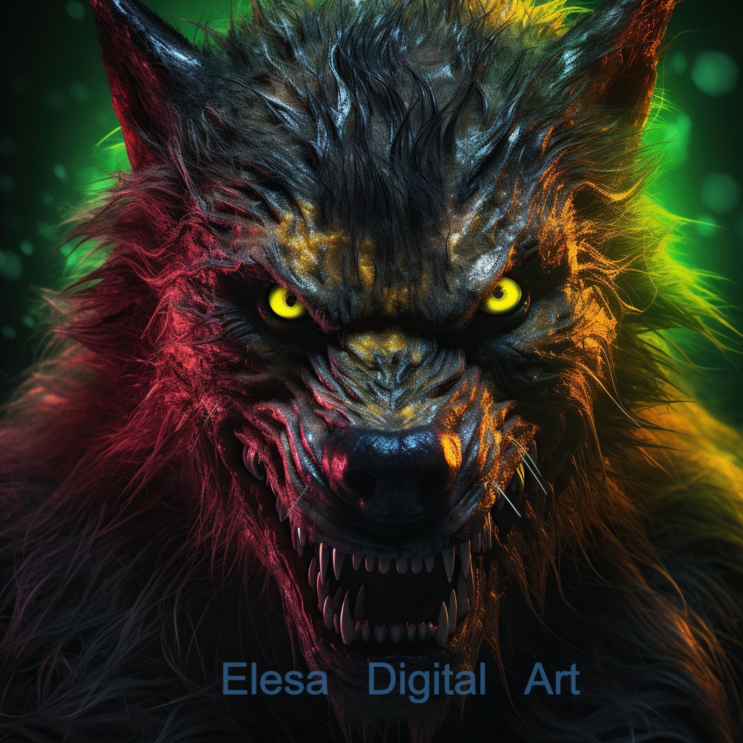 Halloween Wall Art Werewolf Digital Monster Gift Funny Decor, Vintage ...