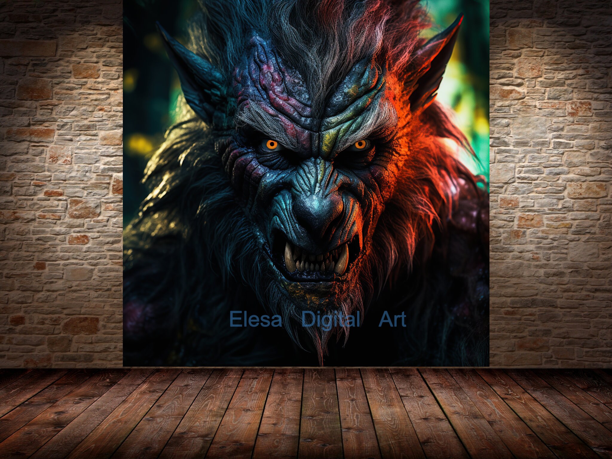 Halloween Wall Art Werewolf Digital Monster Gift Funny Decor - Etsy