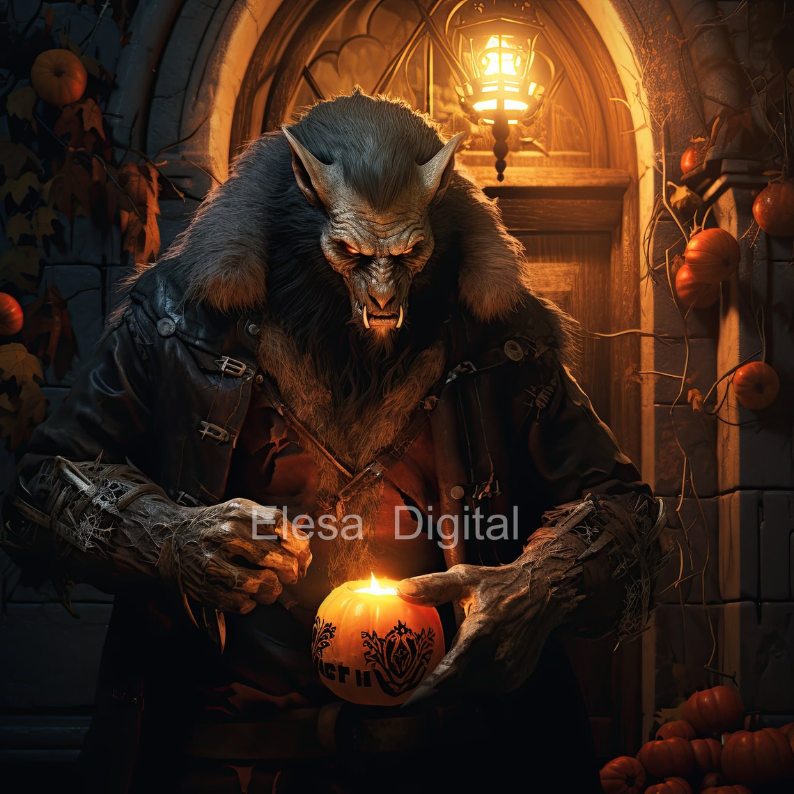 Halloween Werewolf Holiday Banner for Print Scary Monster Lycan Digital ...