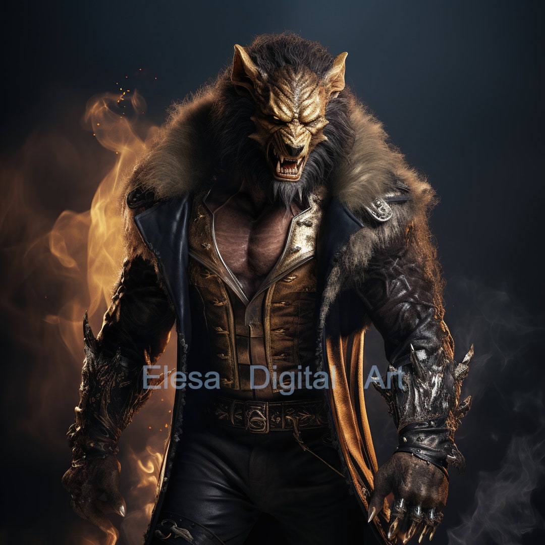 Halloween Wall Art Werewolf Digital Monster Gift Funny Decor, Vintage ...