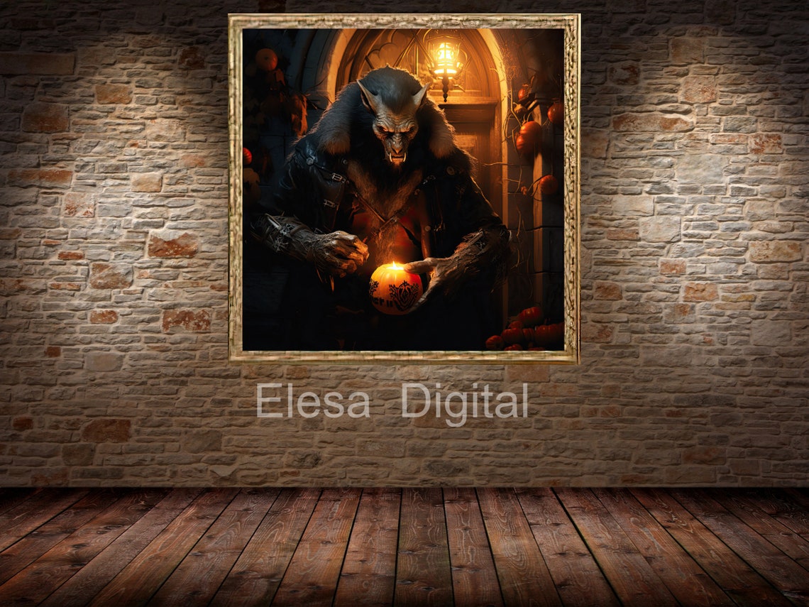 Halloween Werewolf Holiday Banner for Print Scary Monster Lycan Digital ...