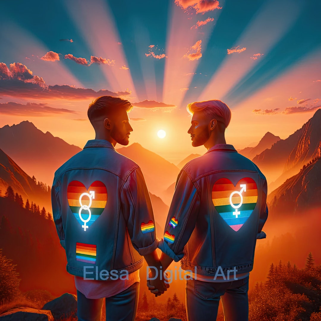 LGBT Picture Gay Style Gay Couple Love LGBT Colors Digital Print Art ...