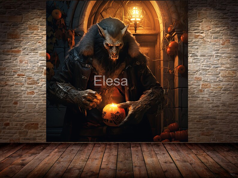 Halloween Werewolf Holiday Banner for Print Scary Monster Lycan Digital ...