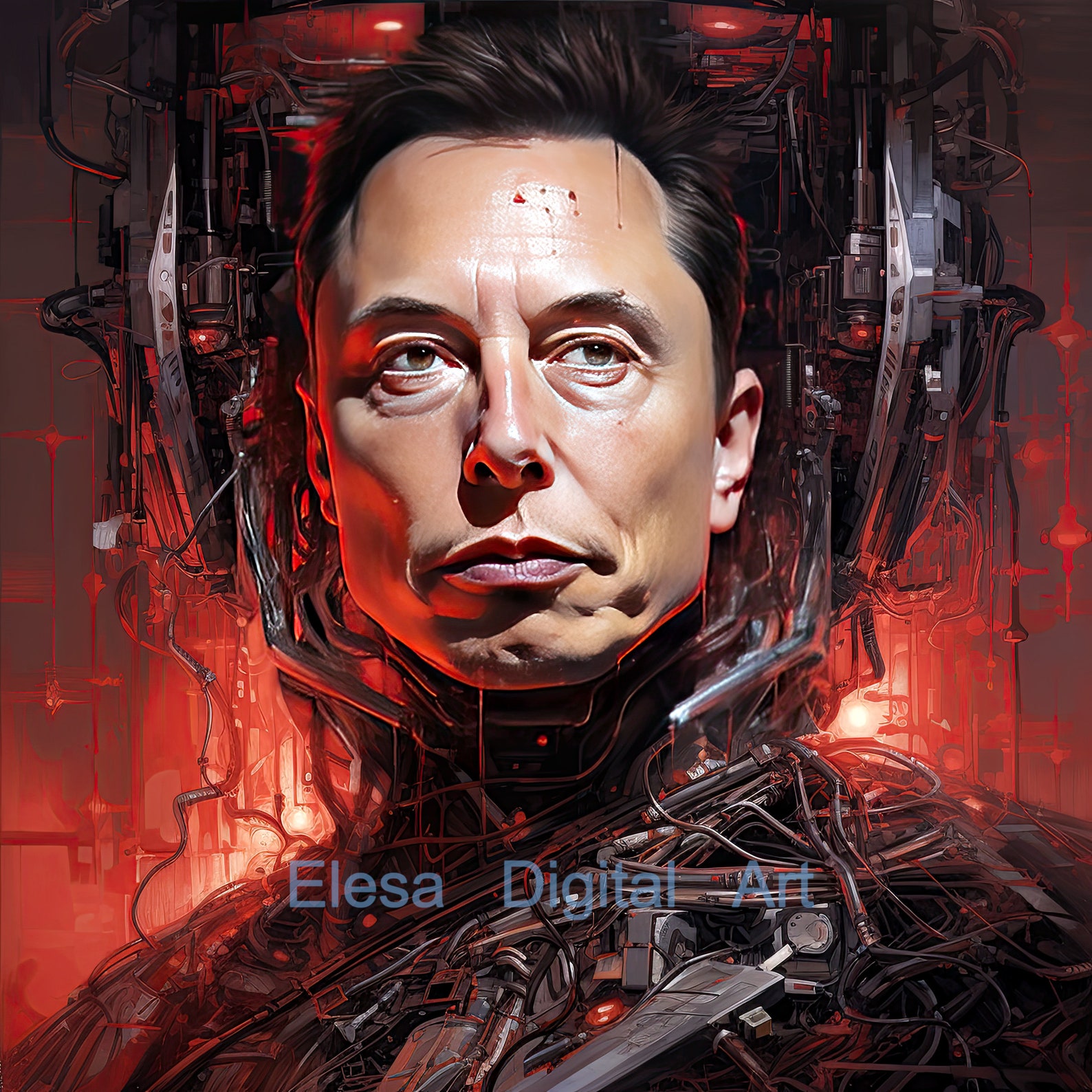Elon Musk Photo SVG Neural Network Ai Cyborg Horror Image Digital Print ...