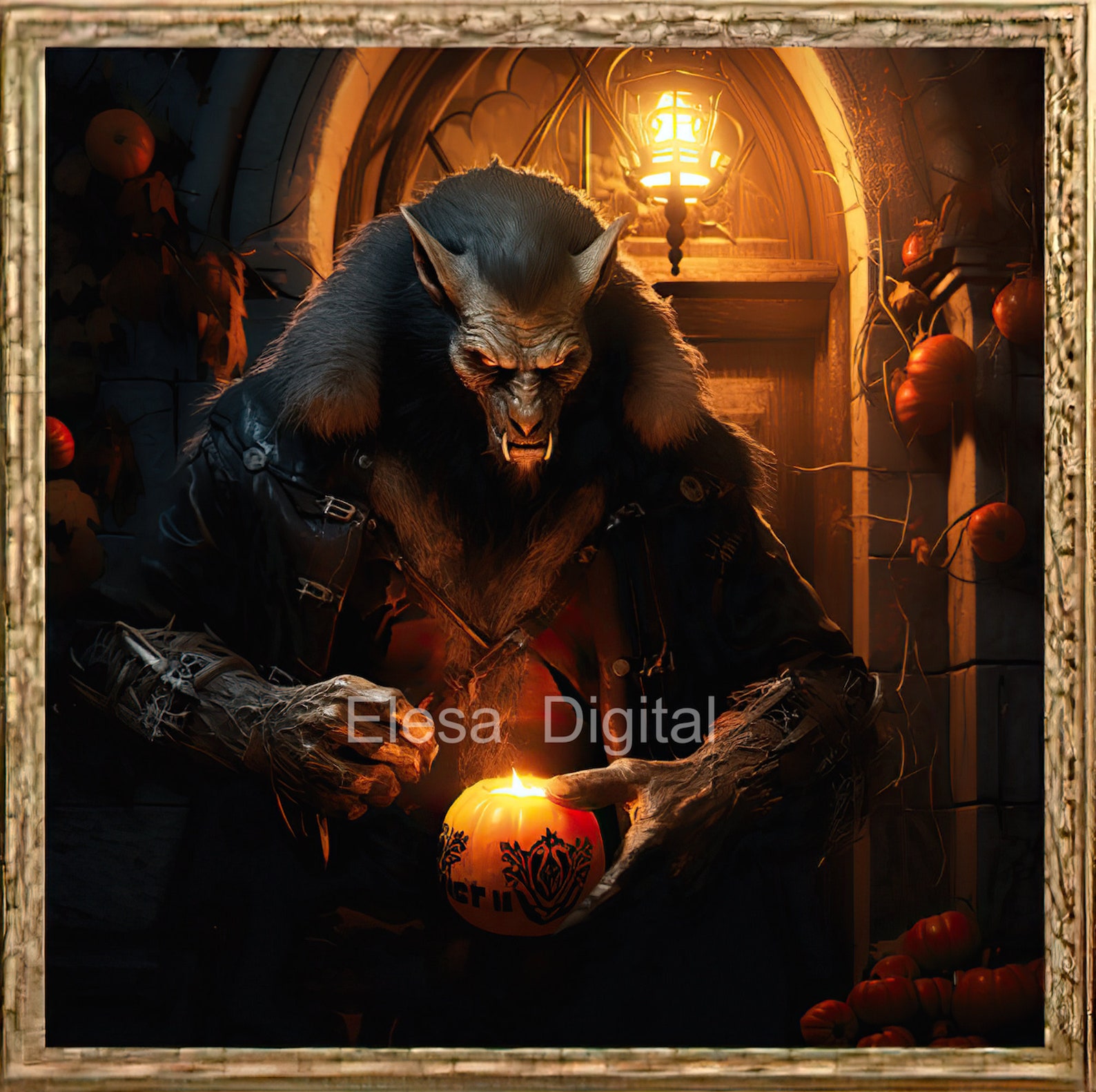 Halloween Werewolf Holiday Banner for Print Scary Monster Lycan Digital ...