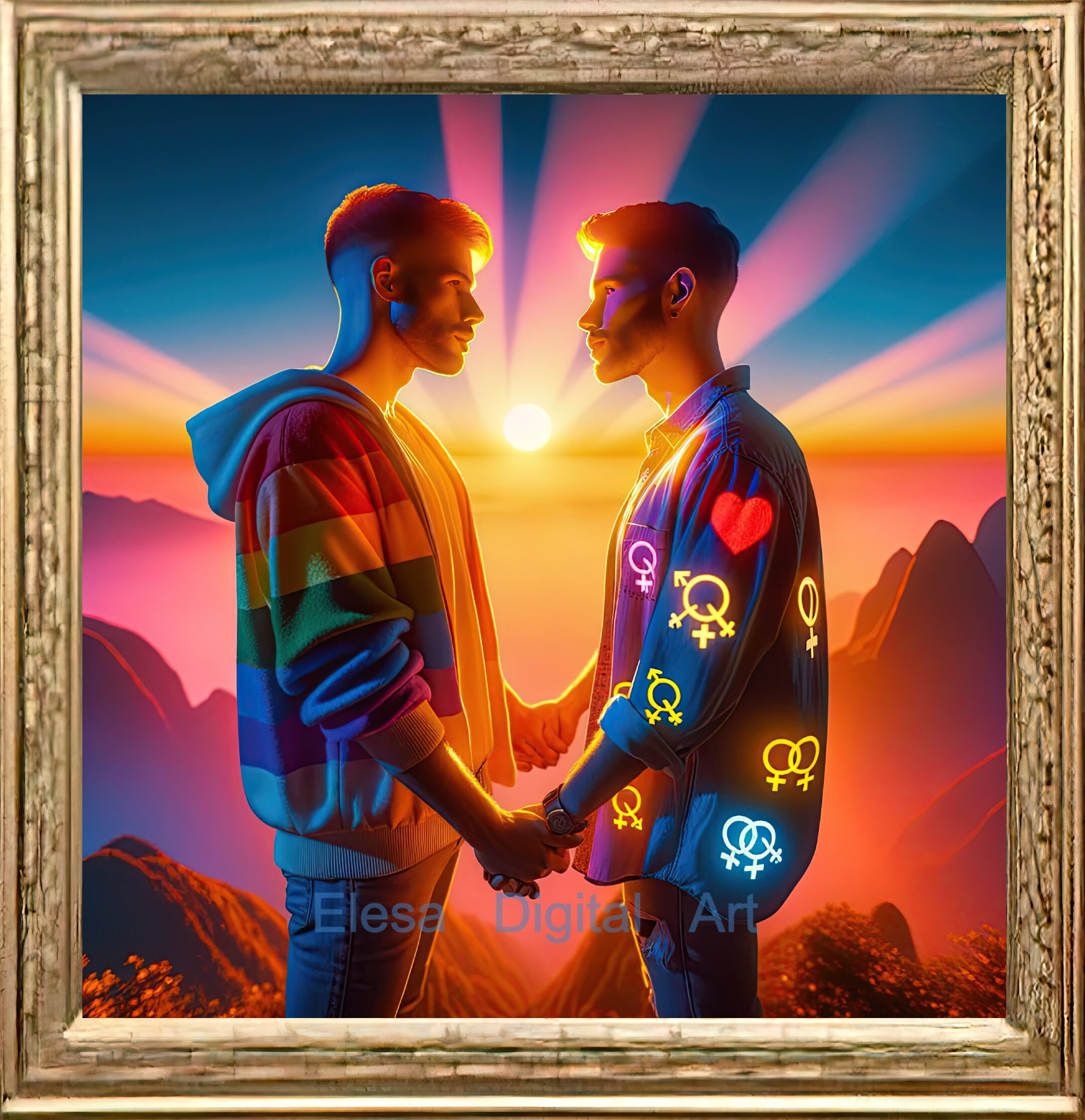 Gay Couple LGBT Image Gay Style Love LGBT Colors Digital Print Art Men ...