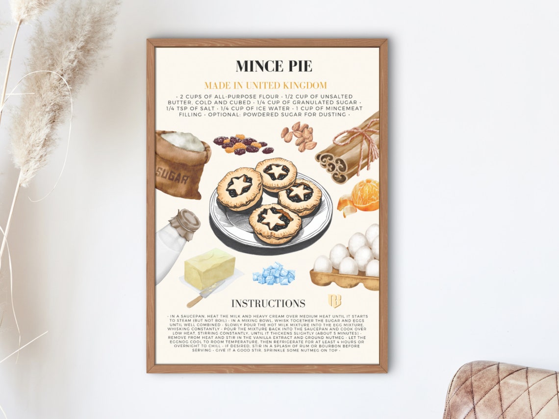 MINCE PIES | Wall Art | Recipe Print | Kitchen|home Decor | Christmas ...