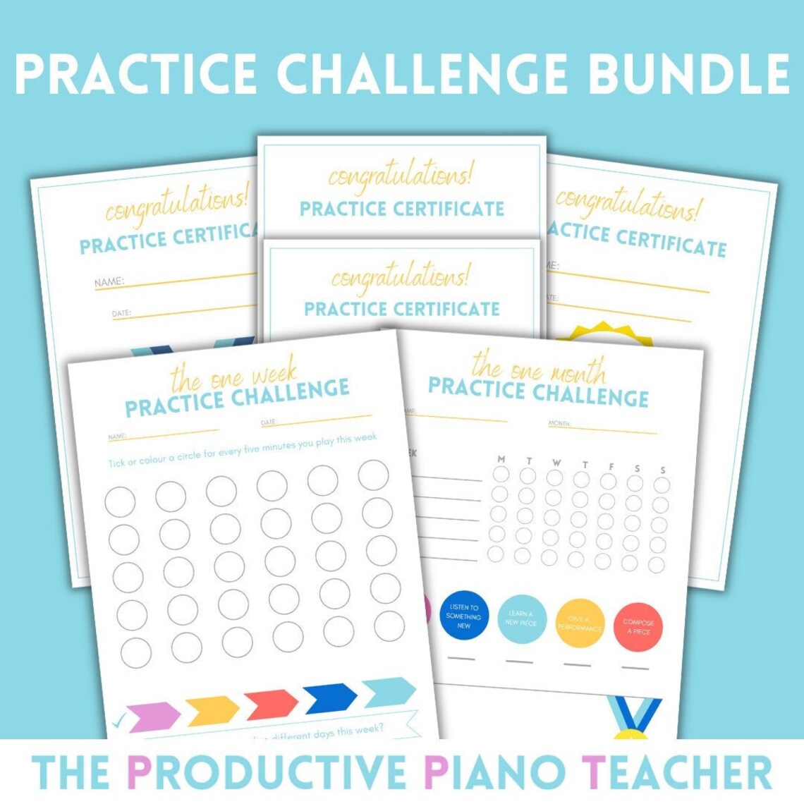Piano Practice Challenge Printable Bundle Music Student Tracker - Etsy