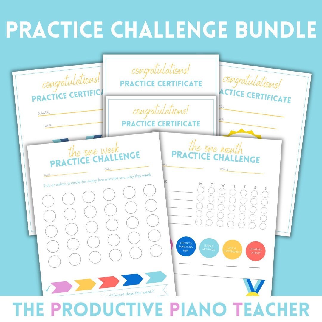 Piano Practice Challenge Printable Bundle Music Student Tracker - Etsy