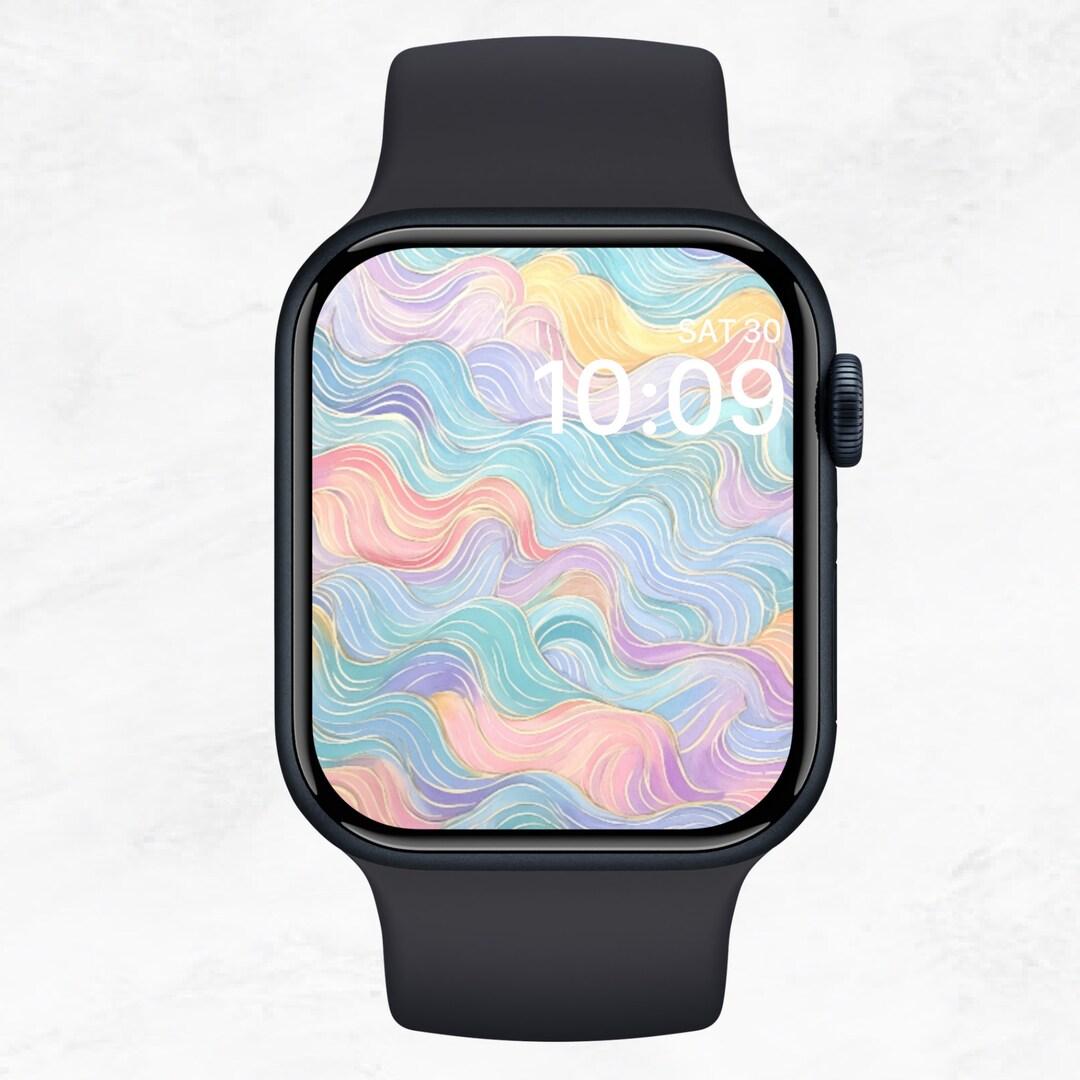 Rainbow Waves Apple Watch Wallpaper, Pastel Smartwatch Background ...