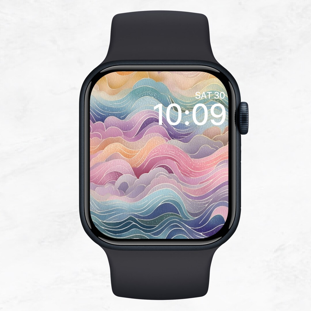 Rainbow Waves Apple Watch Wallpaper, Pastel Smartwatch Background ...