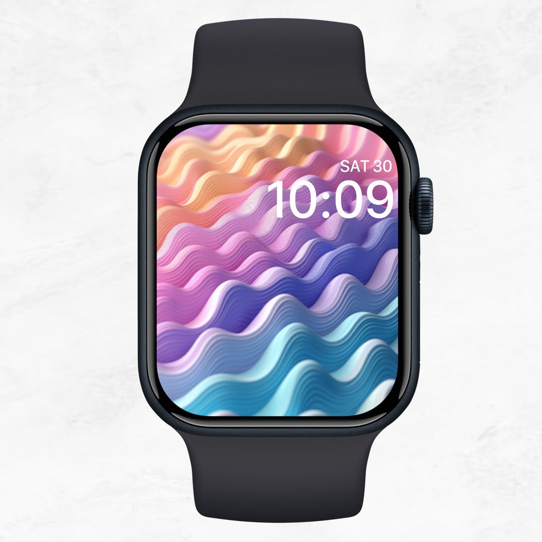 Rainbow Waves Apple Watch Wallpaper, Pastel Smartwatch Background ...