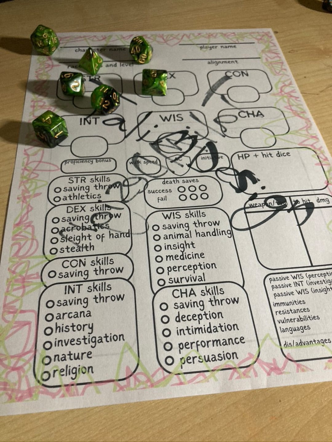 D&D Pink-green Character Sheet - Etsy