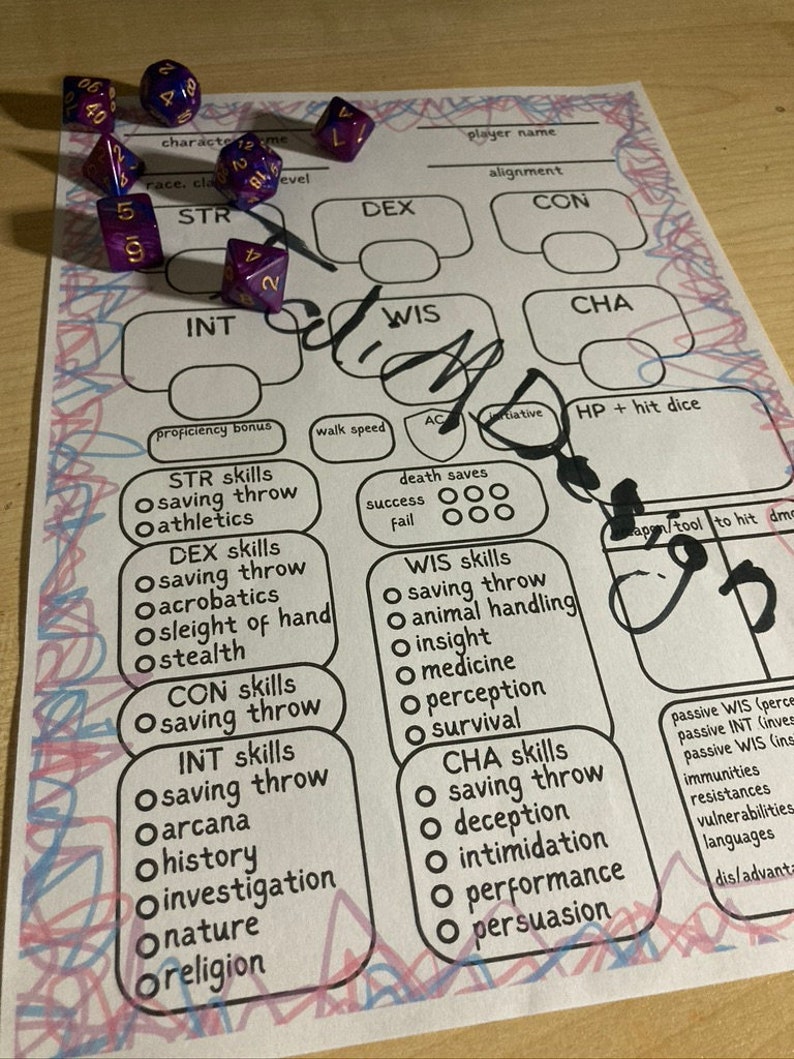 D&D Purple-blue Character Sheet - Etsy