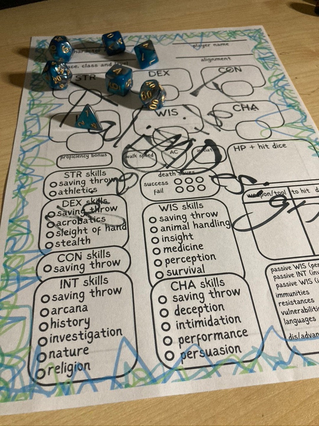 D&D Blue-green Character Sheet - Etsy