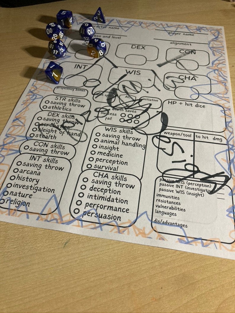 D&D Blue-orange Character Sheet - Etsy