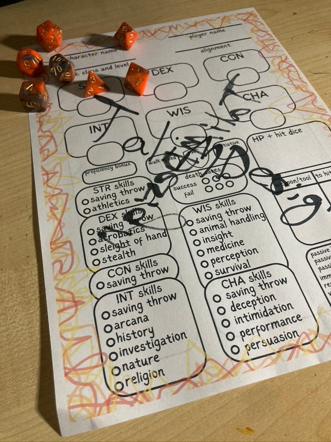 D&D Sunset Character Sheet - Etsy