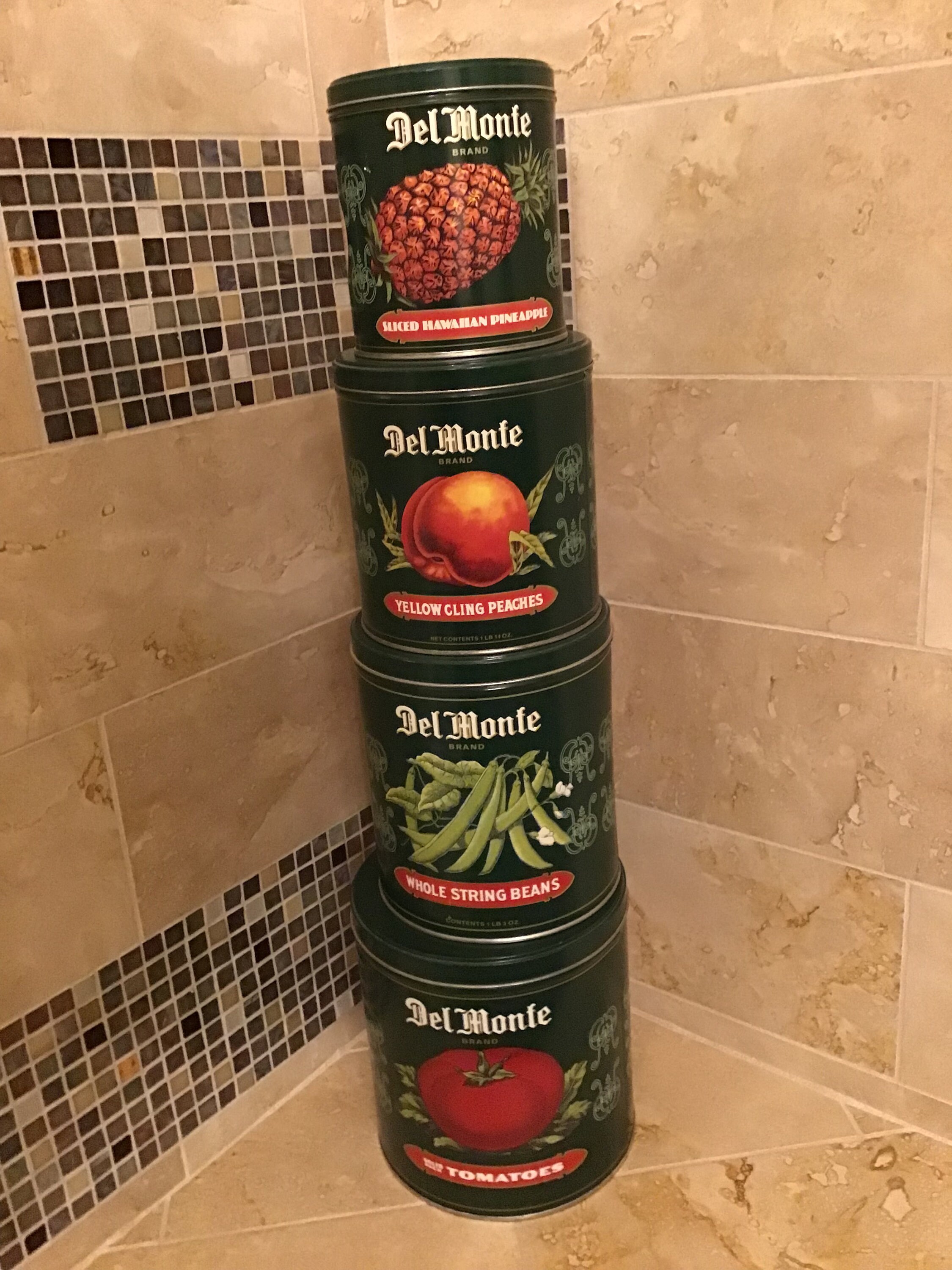 Del Monte Canister Set of 4 String Beans Tomatoes Peaches Pineapple ...