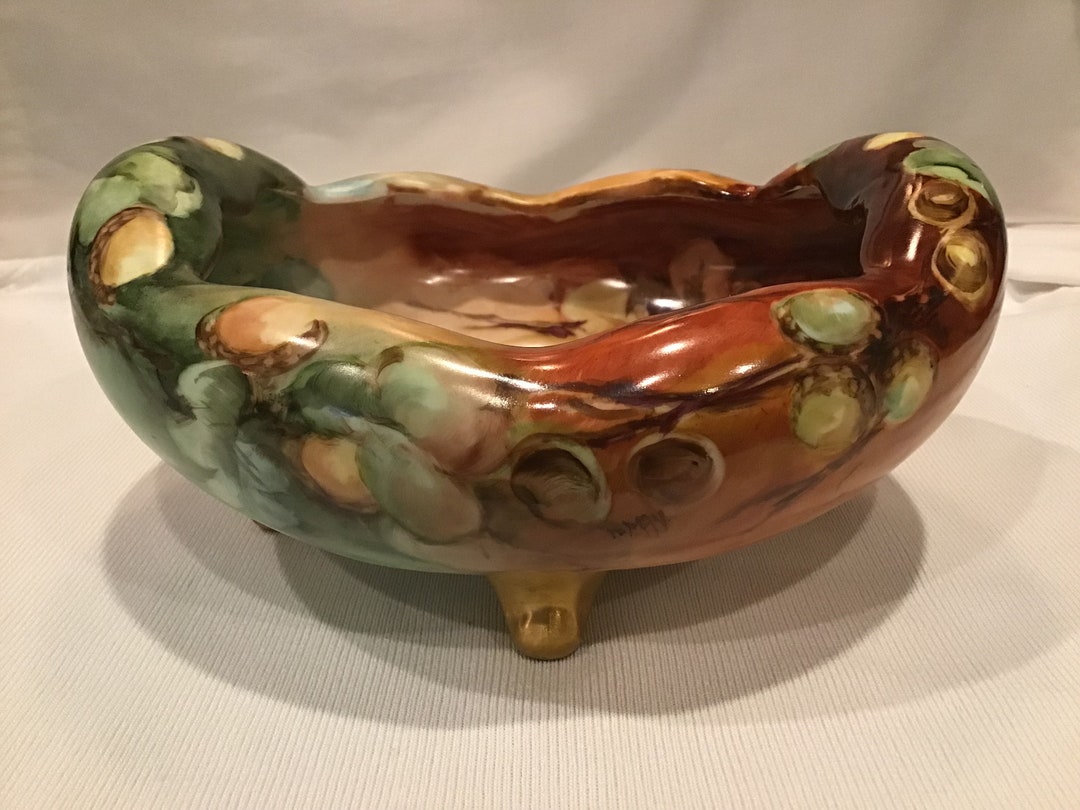 Bavarian China Acorn Pattern 4 Footed Bowl Gold Trim - Etsy