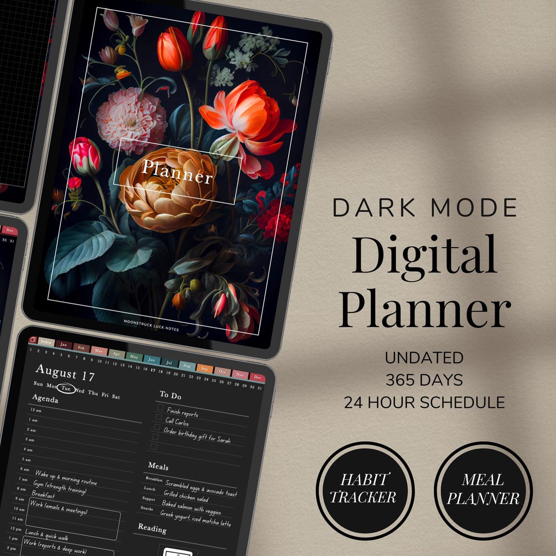 Dark Mode Digital Planner for Goodnotes | Undated Dark Digital Planner ...