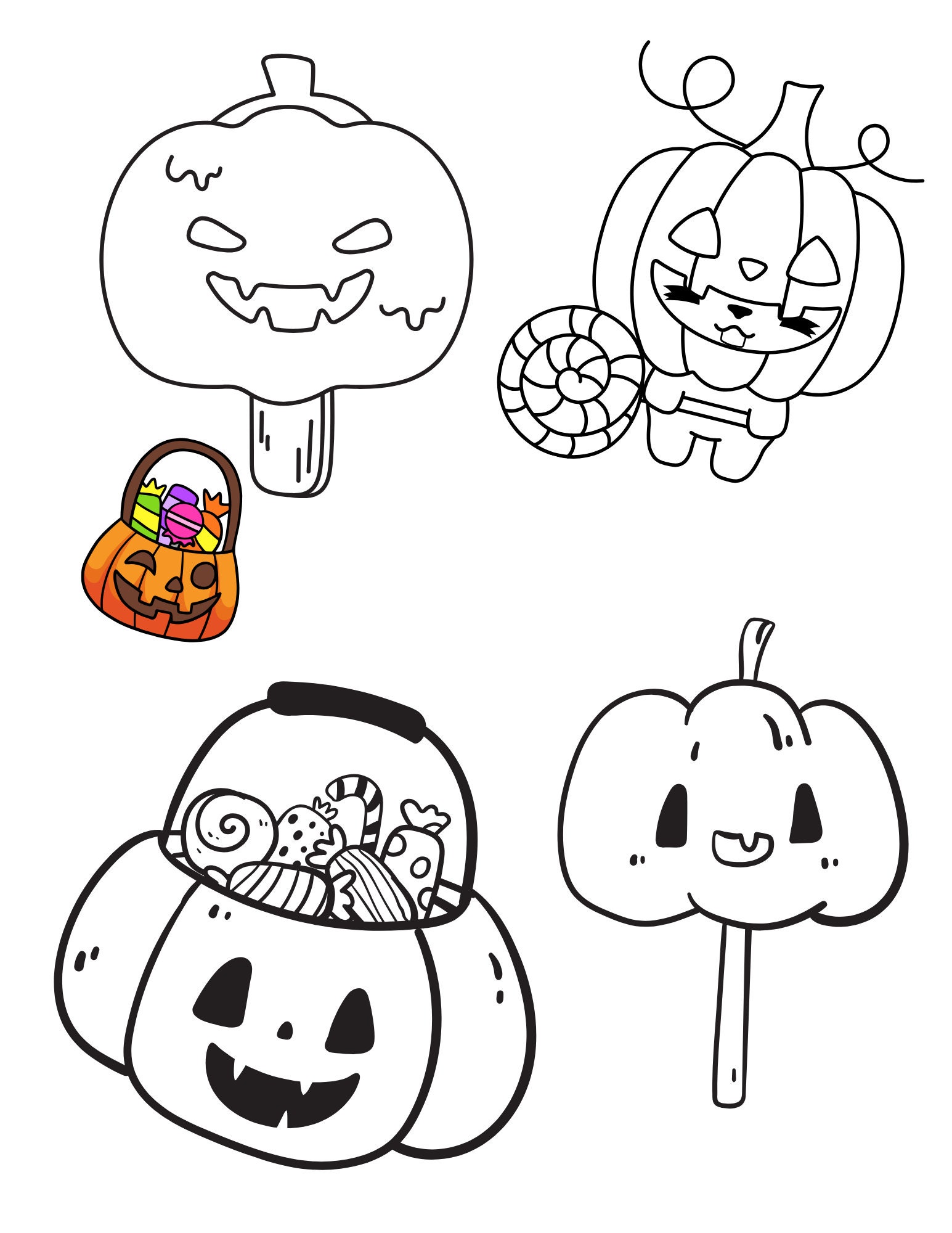 10 Kawaii Spooky Cute Halloween Coloring Pages for Kids - Etsy