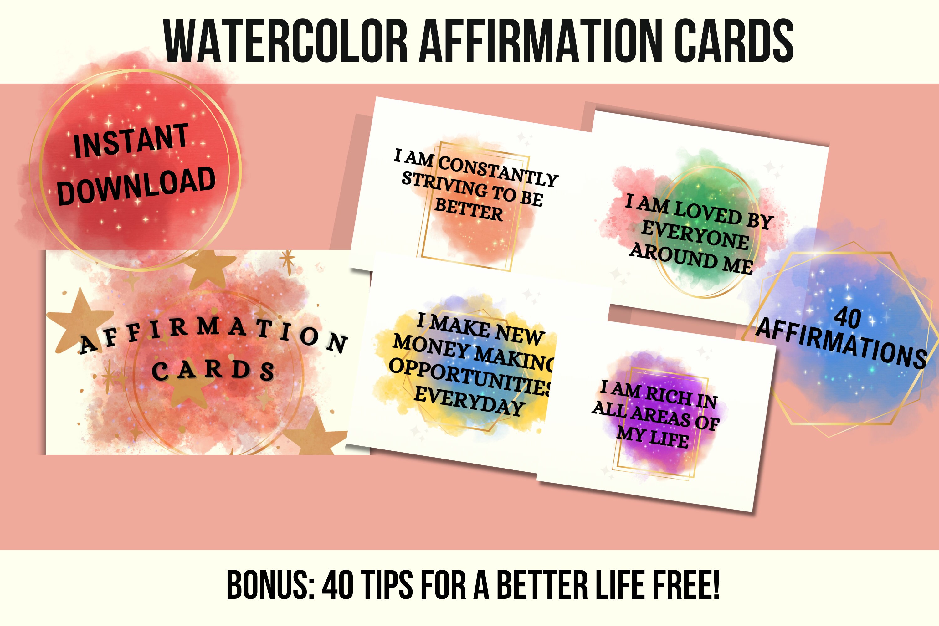 Watercolor Affirmation Cards for Women, Empowering Affirmation Cards ...